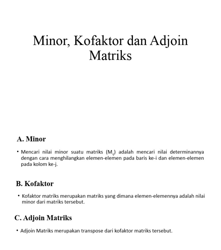 Pengertian Minor, Kofaktor, Adjoin Matriks | PDF