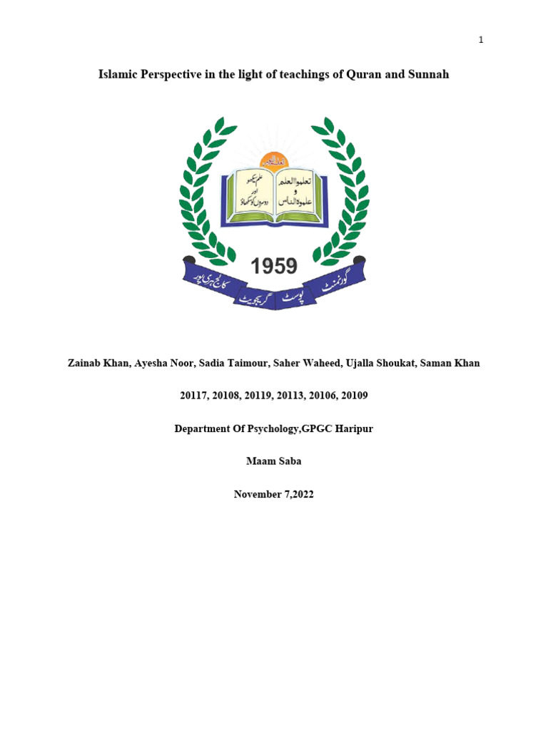 Islamic Perspective in the light of teachings of Quran and Sunnah | PDF ...