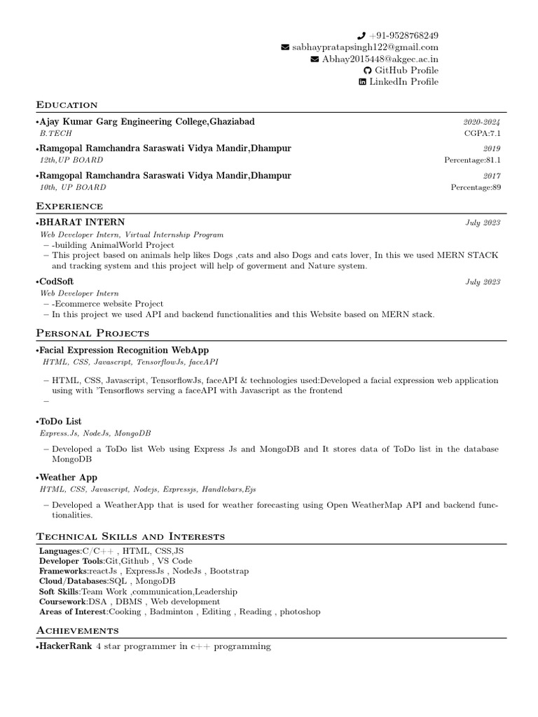 Abhay Pratap Singh Resume | PDF Abhay Pratap Singh Resume | PDF