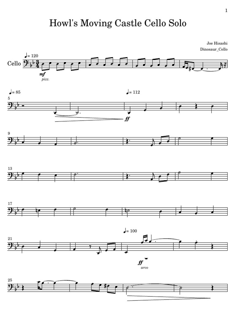 Howl's Moving Castle Cello Solo (1) | PDF