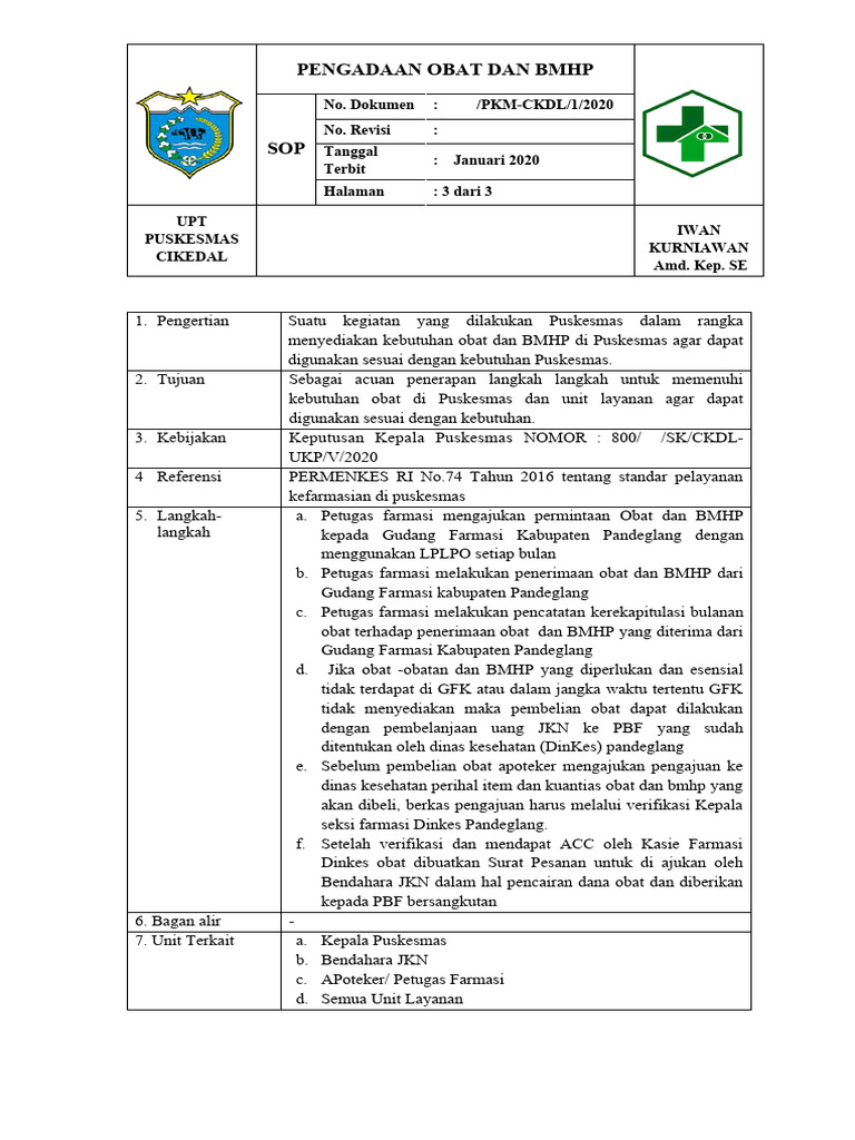 Sop Pengadaan Obat Dan BMHP | PDF