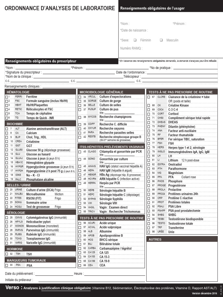 Form Ordonnance Analyses Labo | PDF