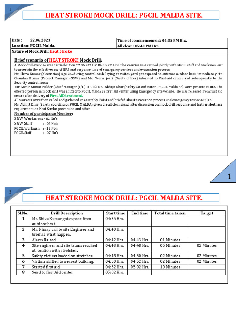 Heat Stroke Mock Drill Pdf