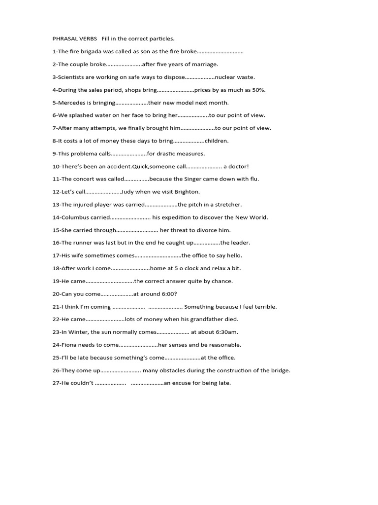 PHRASAL VERBS Fill in The Correct Particles | PDF | Home & Garden ...