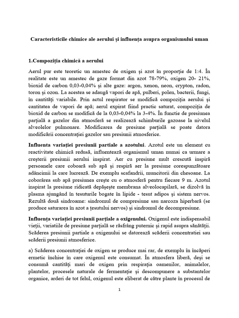 Caracteristicile Chimice Ale Aerului Și Influența Asupra Organismului ...