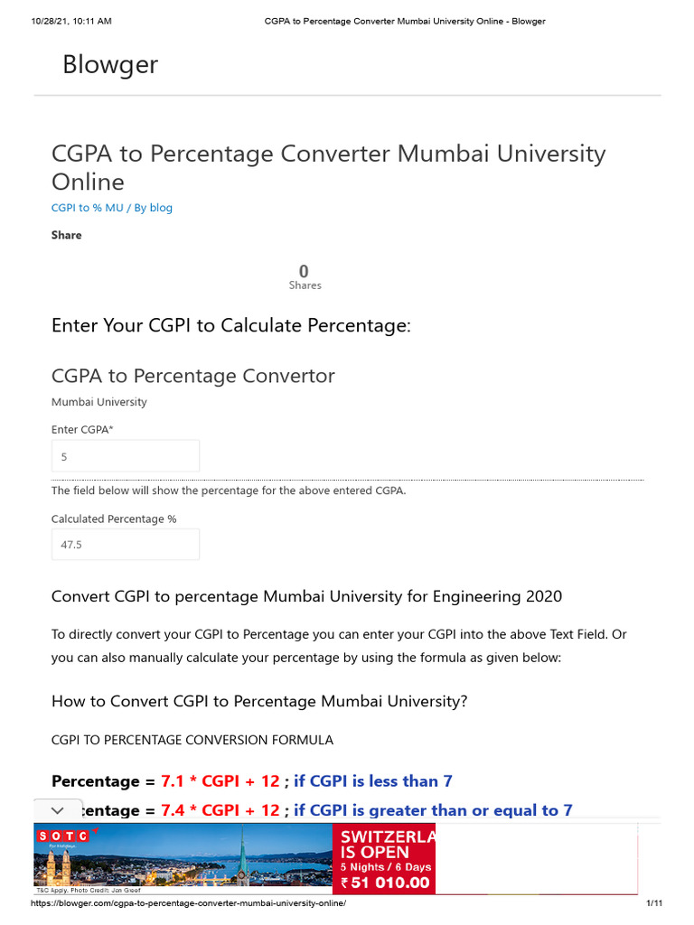 How to convert CGPI to Percentage | PDF