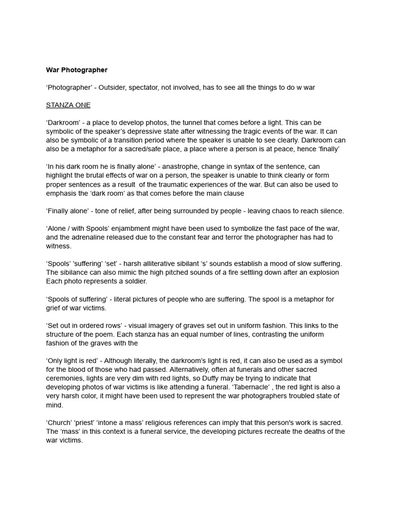 War Photographer Complete Notes | PDF