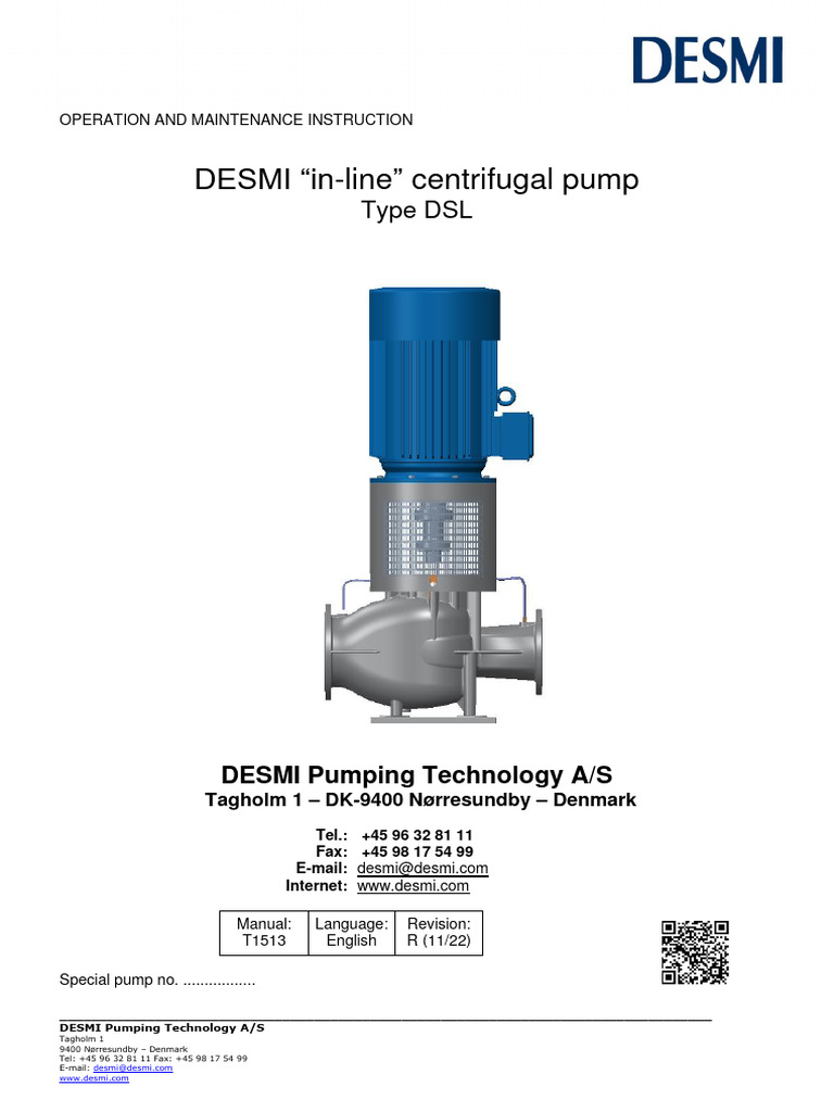 DESMI "In-Line" Centrifugal Pump: Type DSL | PDF