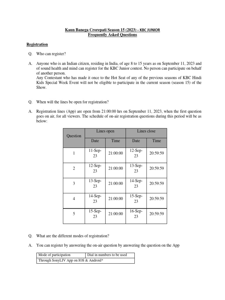 KBC Junior 2025 Registration Guide | PDF