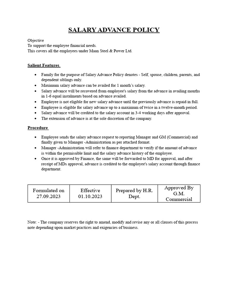Salary Advance Policy | PDF | Career & Growth