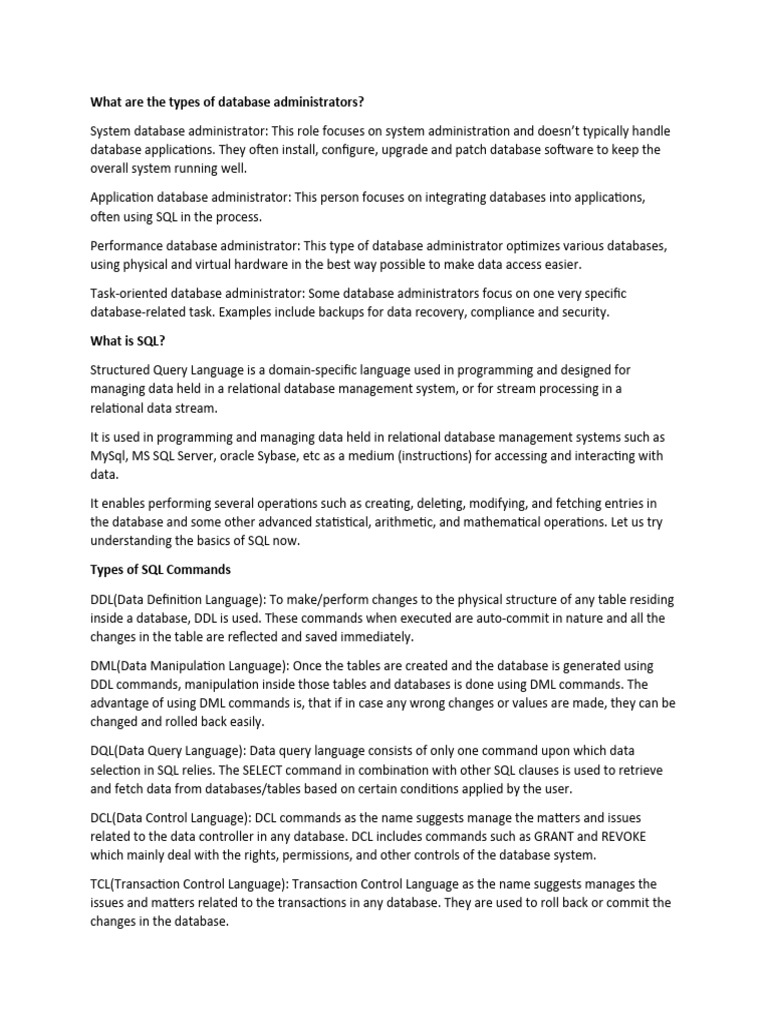 Database Administration Q And A Pdf Teaching Methods And Materials Computers