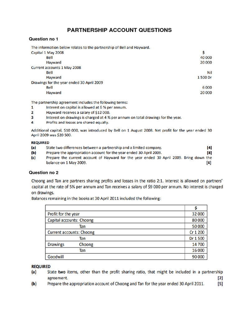 Partnership Account Questions | PDF