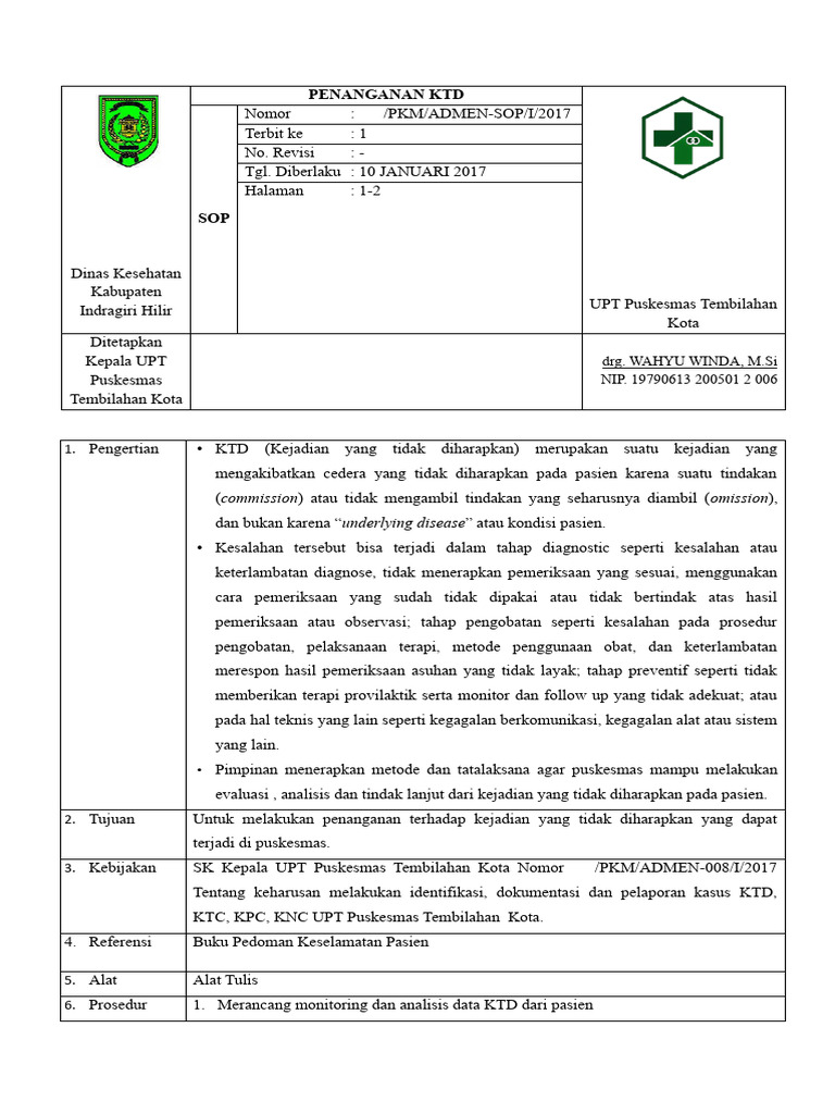 Sop Penanganan KTD | PDF