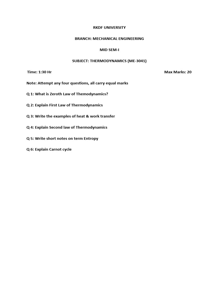 Mid Sem Test Thermodynamics & Value Education | PDF | Teaching Methods ...