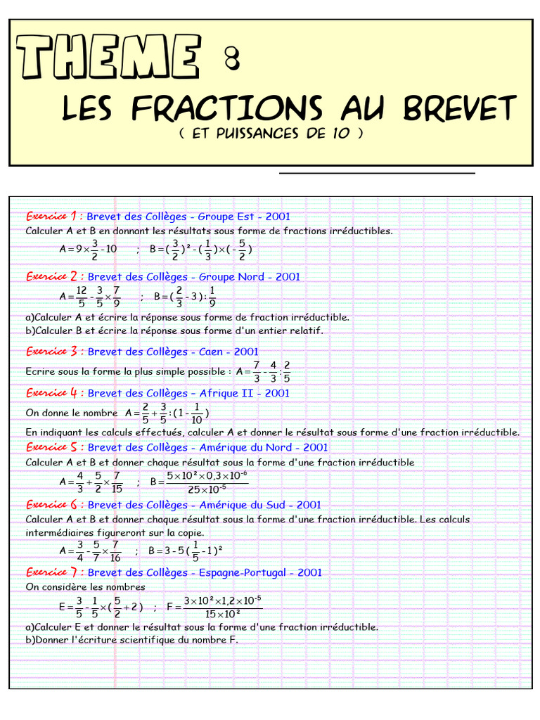 Les Fractions Au Brevet Des Colleges | PDF