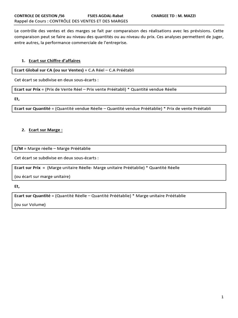 CDG.S6.Ecart Sur marge-et-CA - PDF Version 1 | PDF | Économie | Business