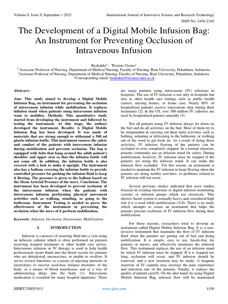 The Development of A Digital Mobile Infusion Bag: An Instrument For ...