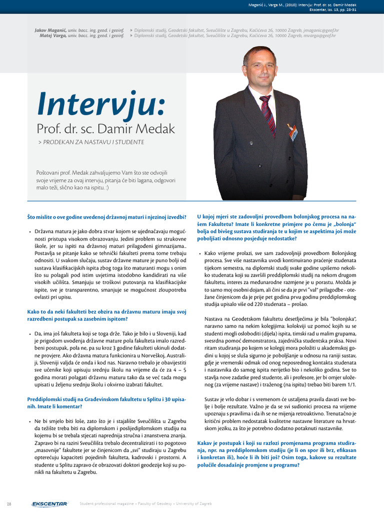 Intervju Prof DR SC Damir Medak | PDF