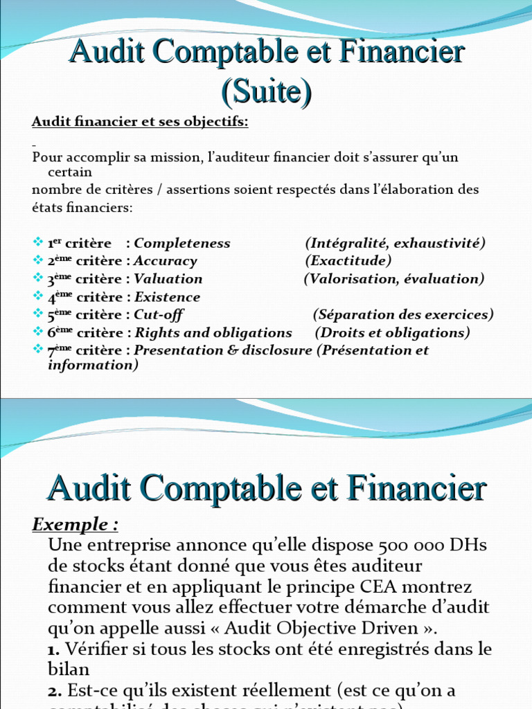 Slides Audit Comptable Et Financier (Suite) | PDF | Audit financier | Comptabilité