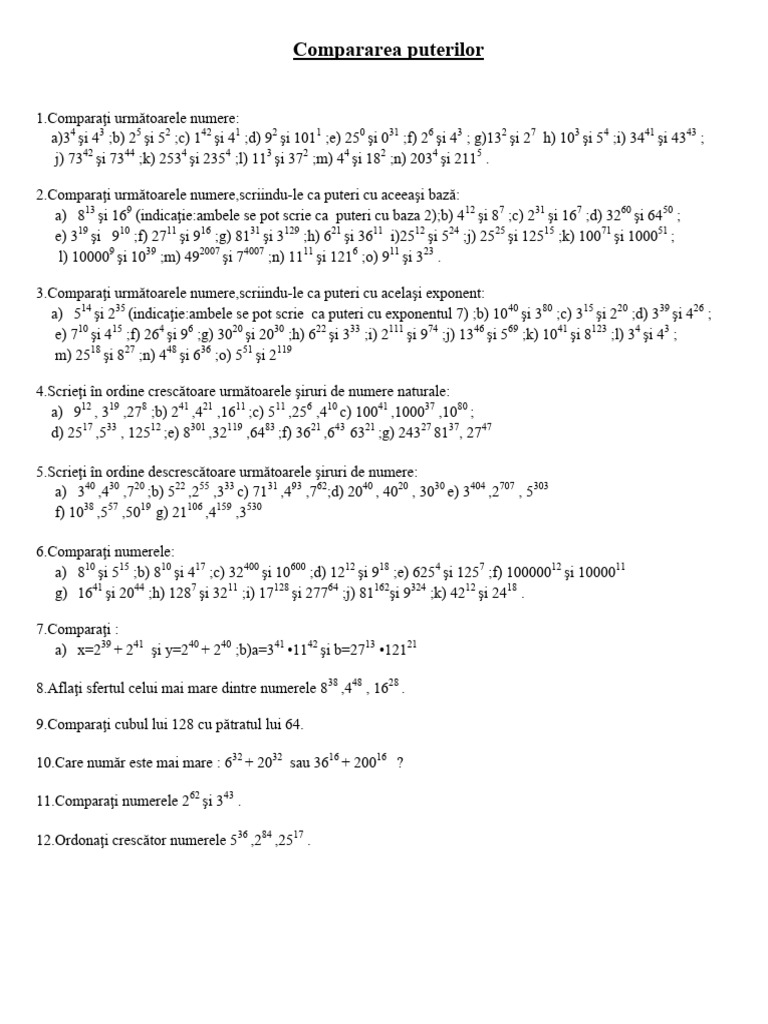 Compararea Puterilor Clasa A V A | PDF