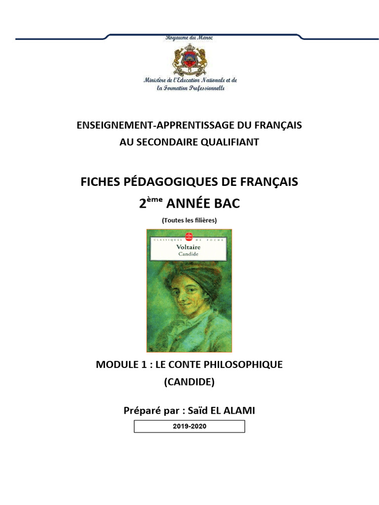 Fiches Pédagogiques sur Candide 2 Bac | PDF