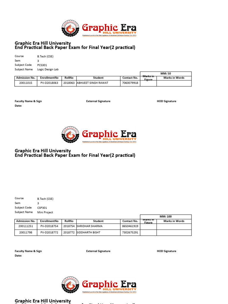 Graphic Era Hill University End Practical Back Paper Exam For Final ...