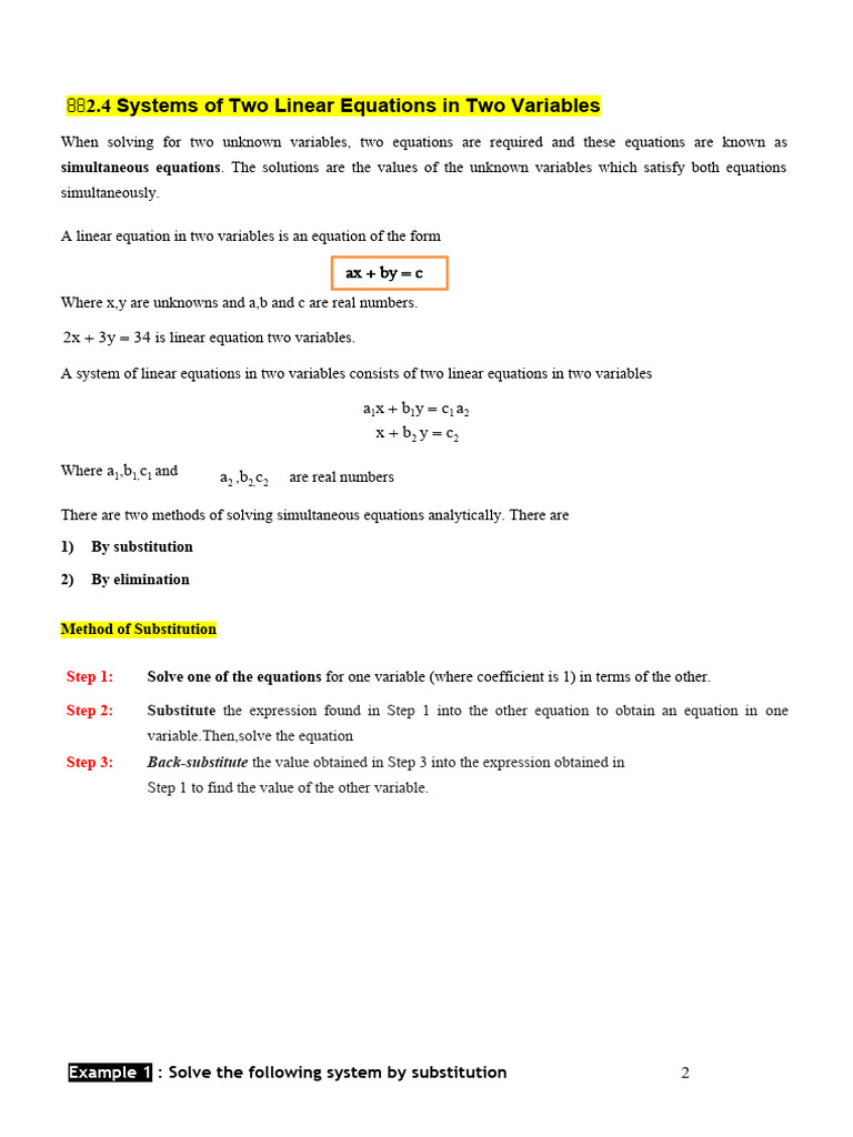 1.4 Part1 - Simultaneous Equation Two Variables | PDF | Equations ...