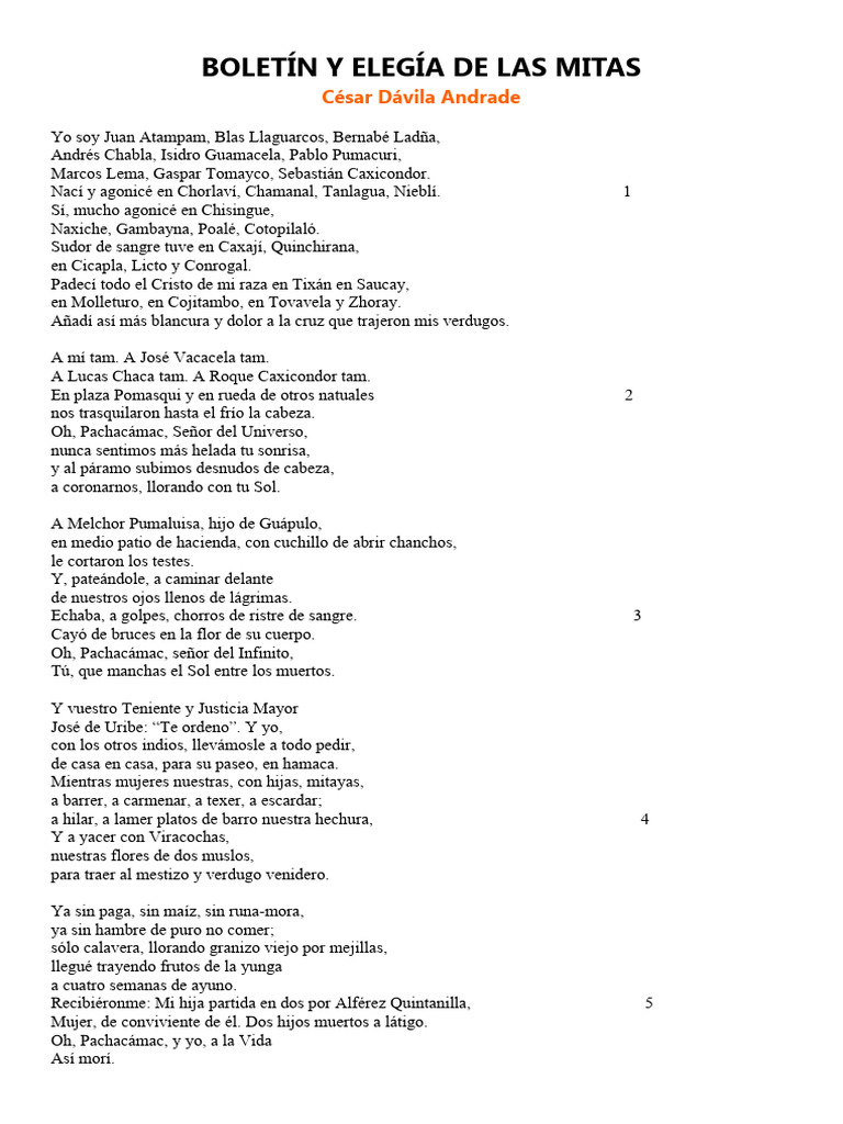 Boletín y Elegía de Las Mitas | PDF