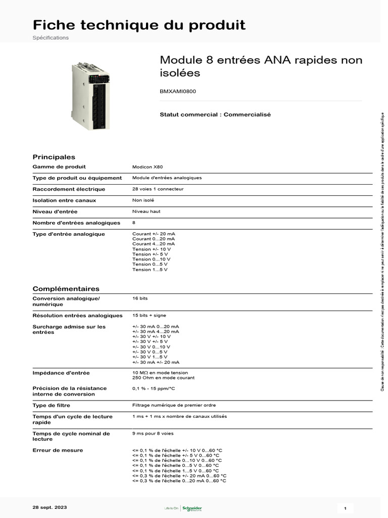 Modicon X80_BMXAMI0800 | PDF