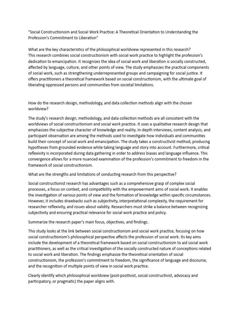 Social Constructionism and Social Work Practice | PDF