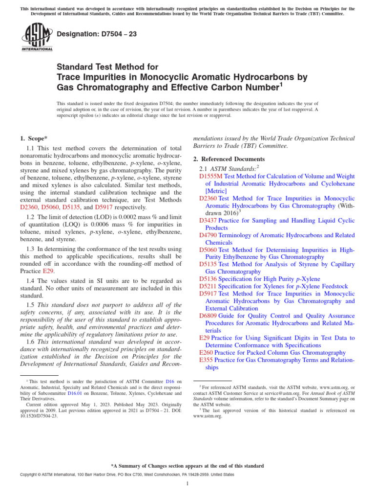 Trace Impurities in Monocyclic Aromatic Hydrocarbons by Gas ...