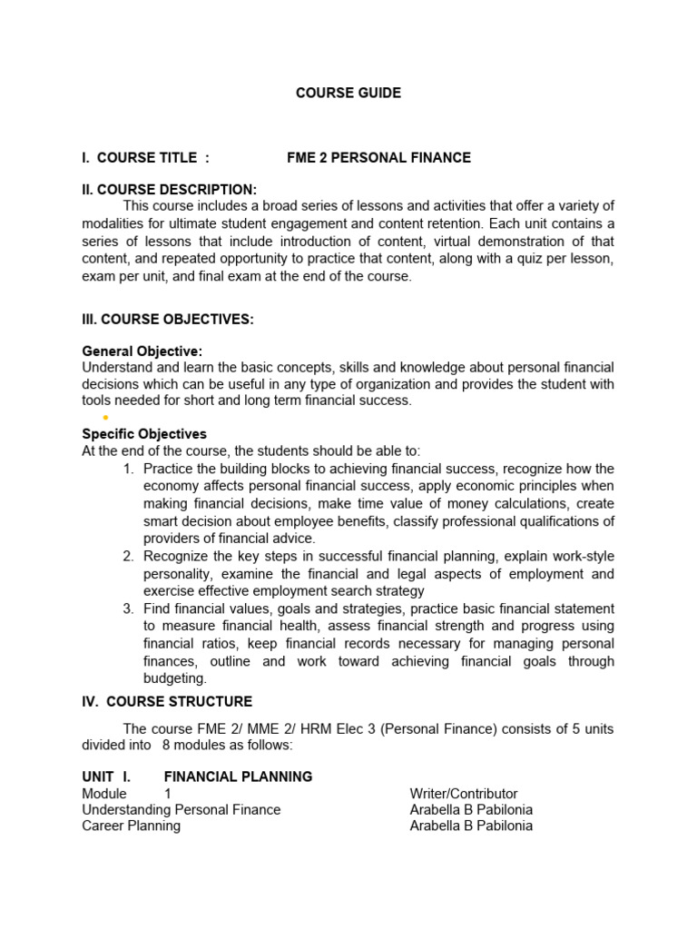 MODULE 1 Understanding Personal Finance | PDF | Cost Of Living ...