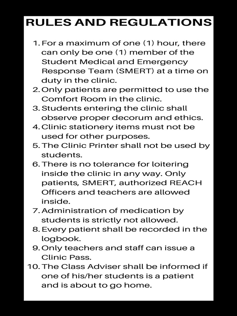 Clinic Rules and Regulations | PDF | Self-Improvement