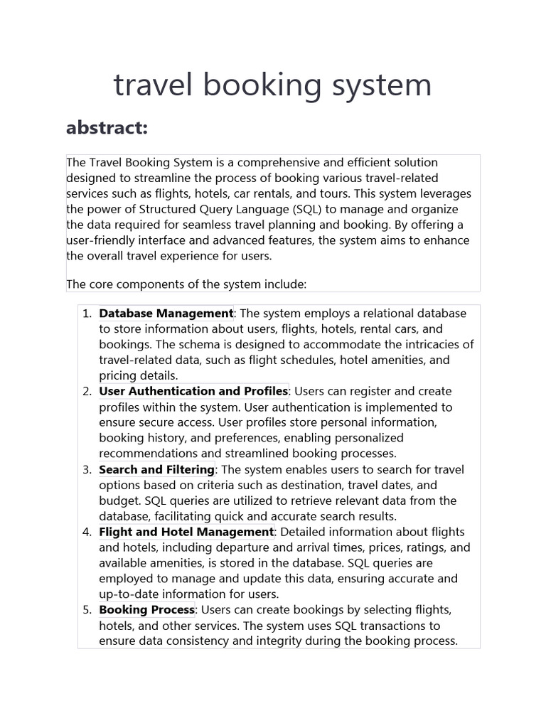 Travel Booking System | Download Free PDF | Databases | Sql