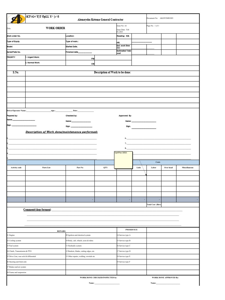 Work Order and Maintenance Report | PDF