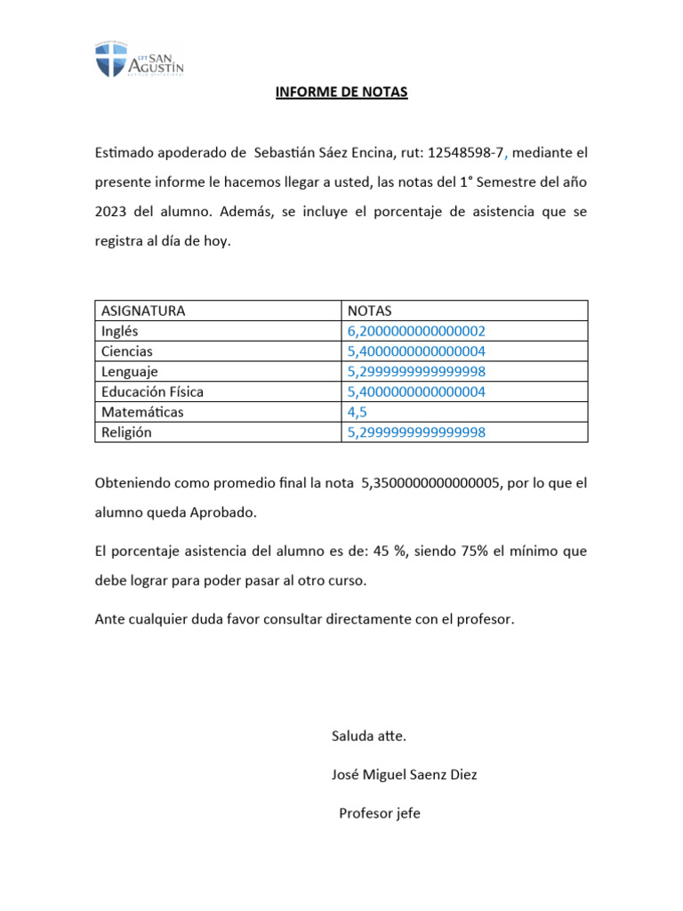 Informe de Notas | PDF