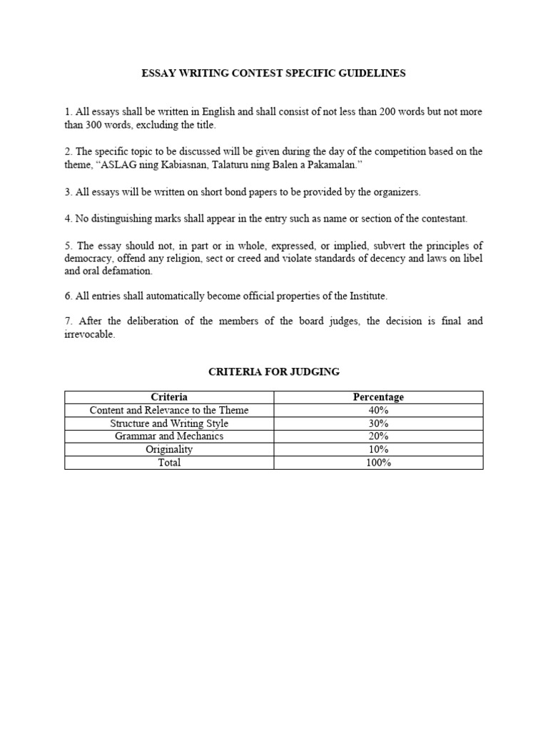 Essay Writing Contest Guidelines | PDF