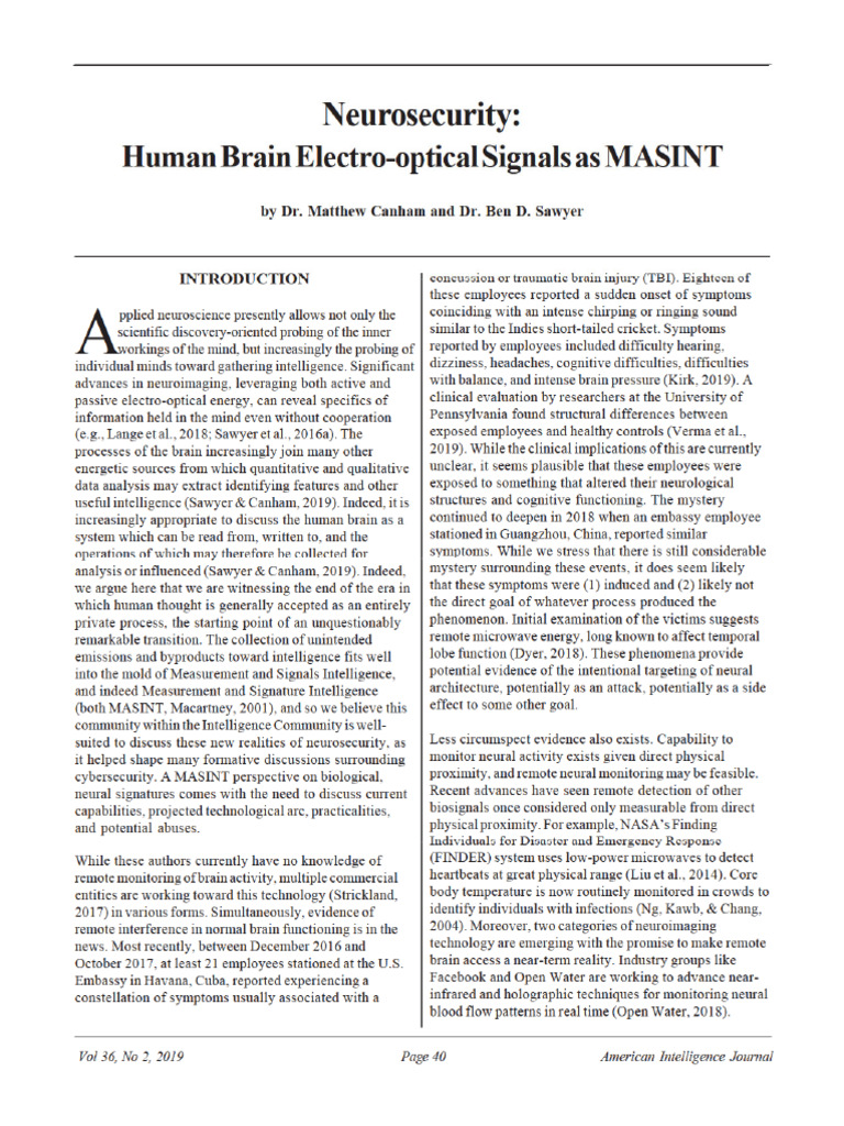 Neurosecurity: Human Brain Electro-Optical Signals As MASINT | PDF