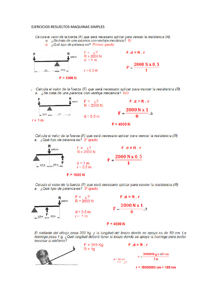 Ejercicios Resueltos Maquinas Simples | PDF