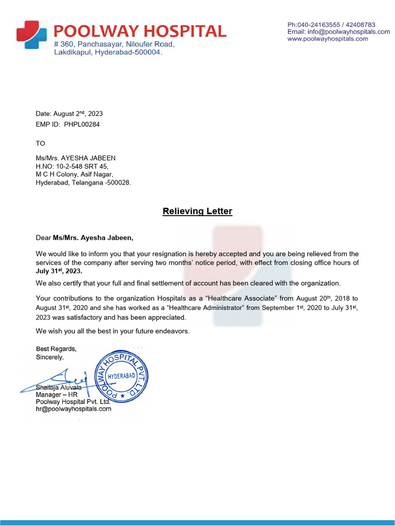 Relieving Letter | PDF | Career & Growth