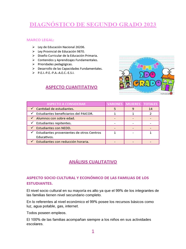 Diagnóstico de Segundo Grado | PDF | Educación primaria | Cognición