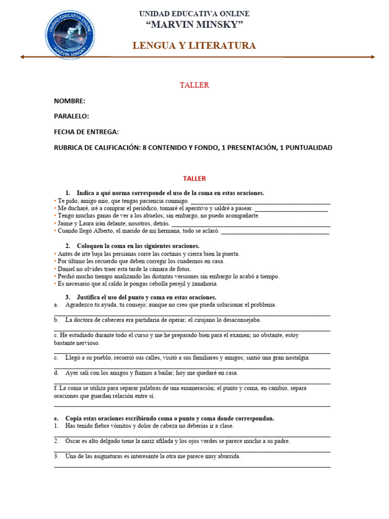 Taller 1-LL - 2bgu | PDF | Estudios de idiomas extranjeros | Arte