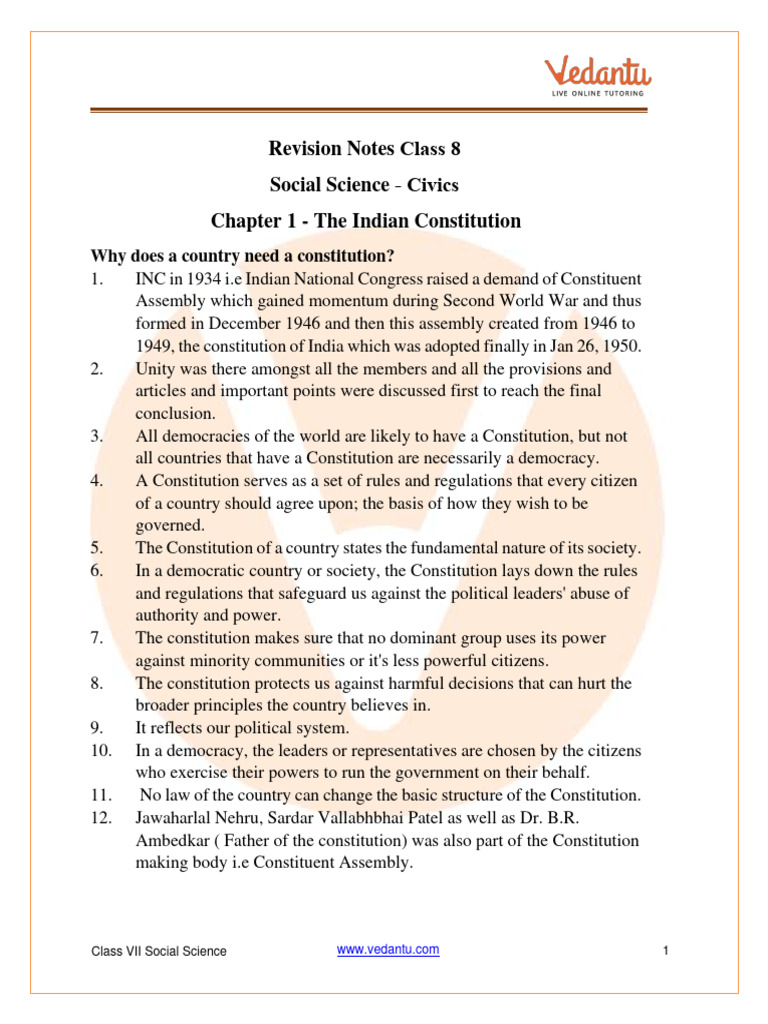 CBSE Class 8 Political Science (Civics) Chapter 1 Notes - The Indian ...