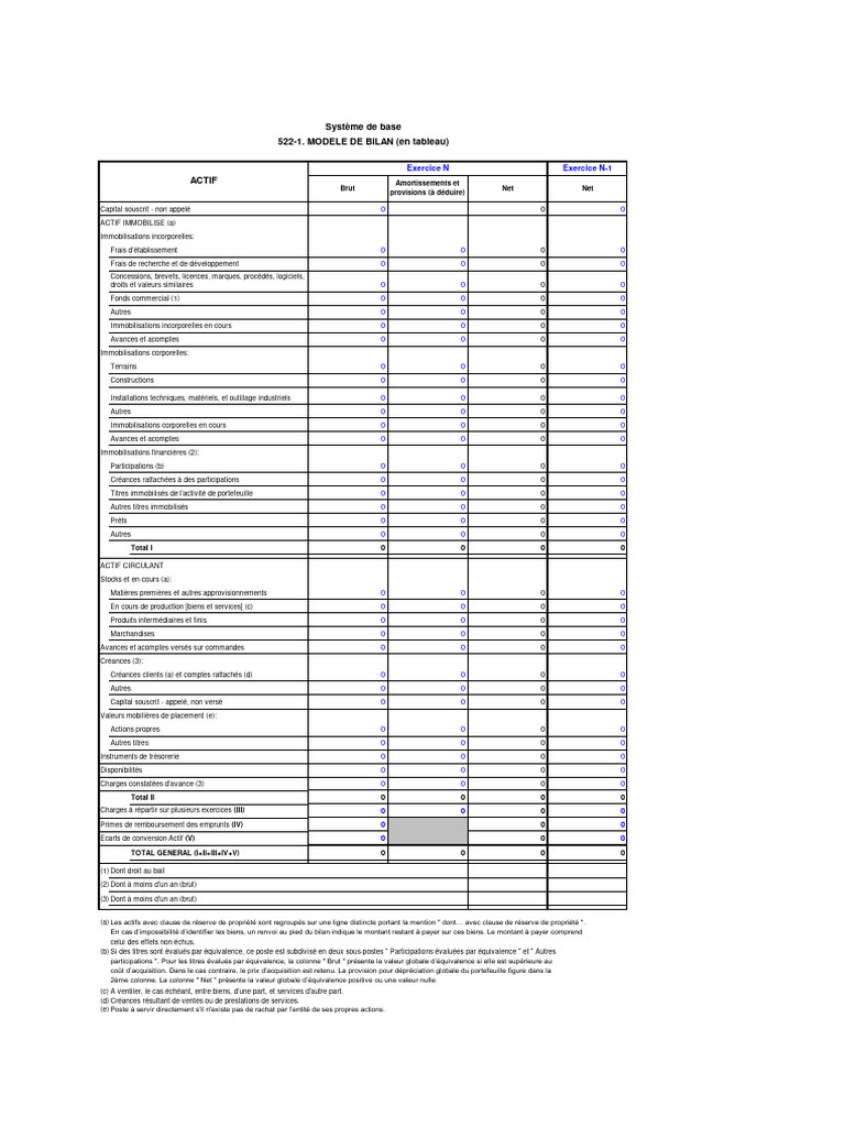 522-1 - Modele - de - Bilan - Systeme de Base (Actif) | PDF
