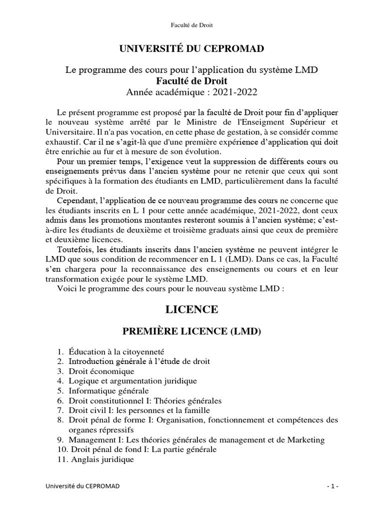 Programme LMD Droit | PDF
