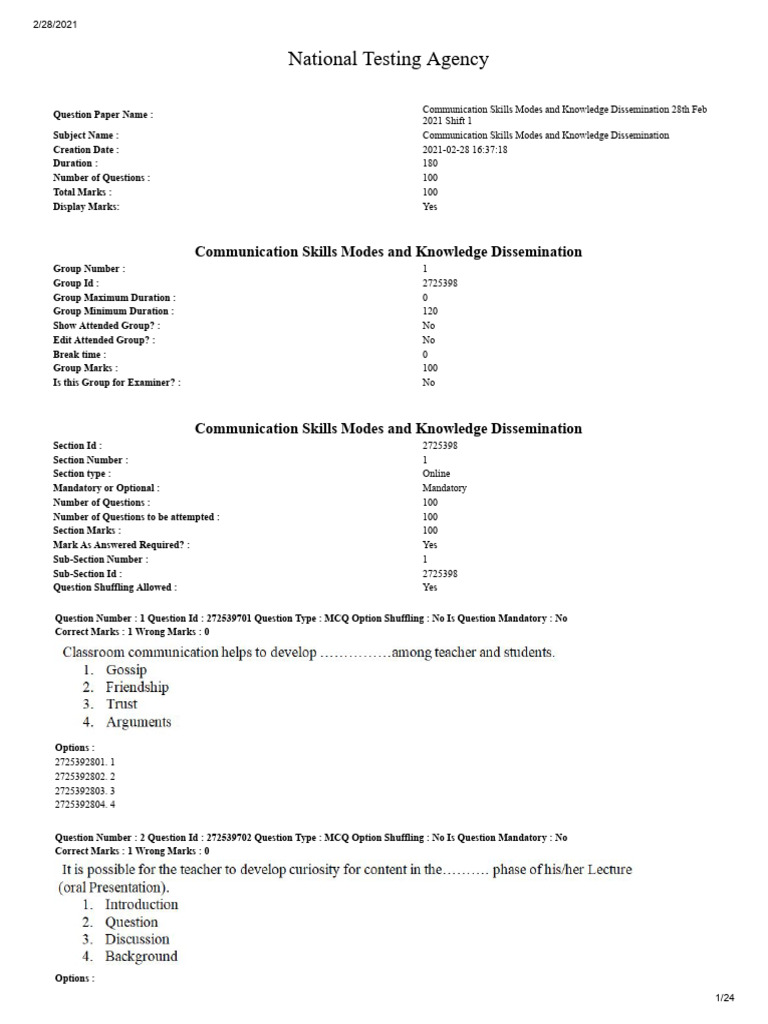 Module 3 A (NITTT Previous Year Questions) | PDF | Multiple Choice | Tests