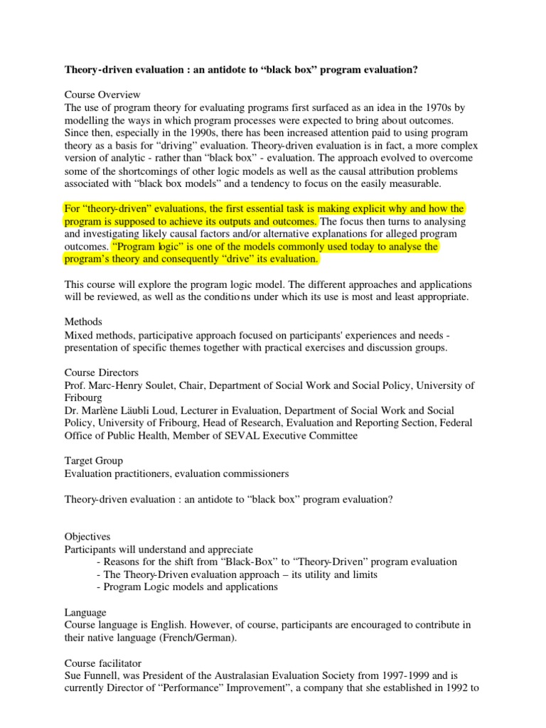 Theory Driven Evaluation | PDF | Program Evaluation | Evaluation