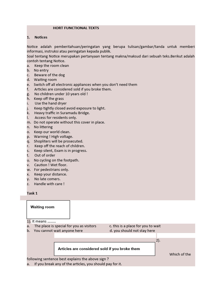 Bank Soal Short Function Text | PDF | Foreign Language Studies | Home & Garden