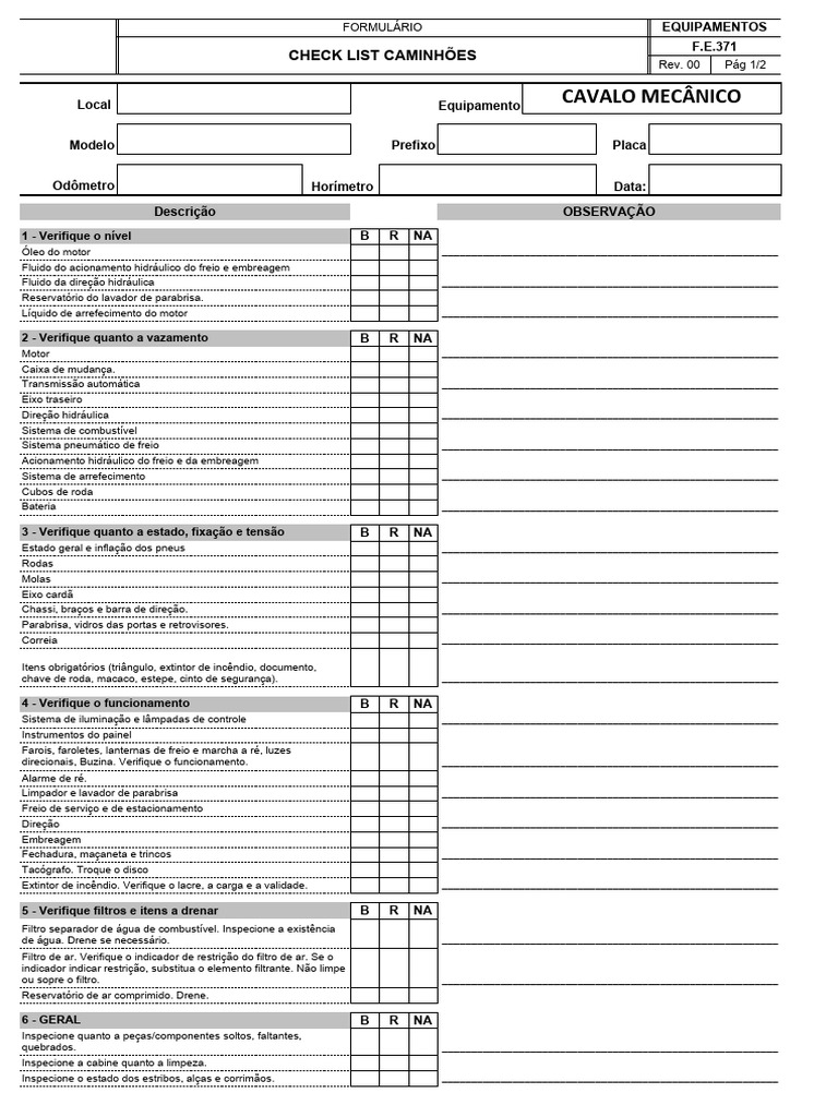 Checklist Cavalo Mecânico | Download grátis PDF | Trator | Transporte