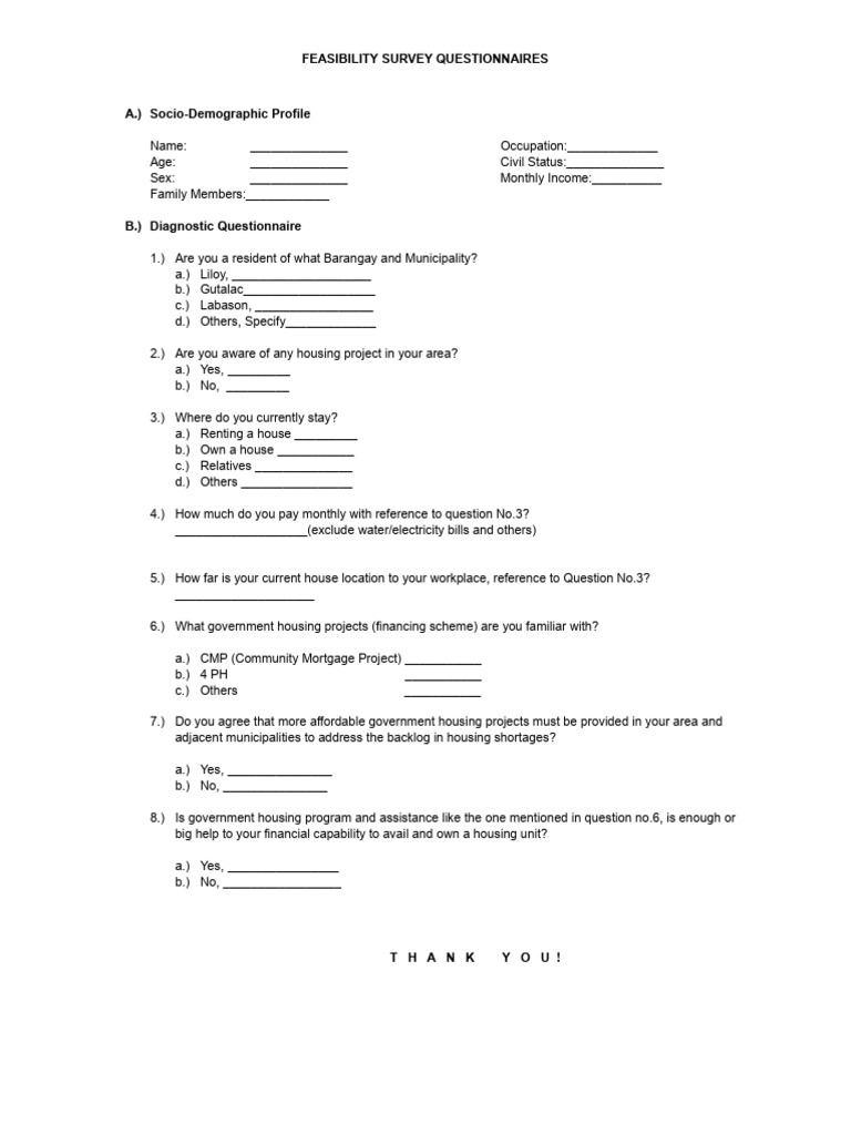 Housing Feasibility Survey Questionnaire | PDF